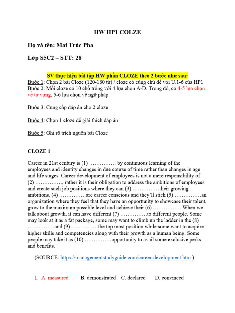 Cloze Test | PDF | Learning | Cognition