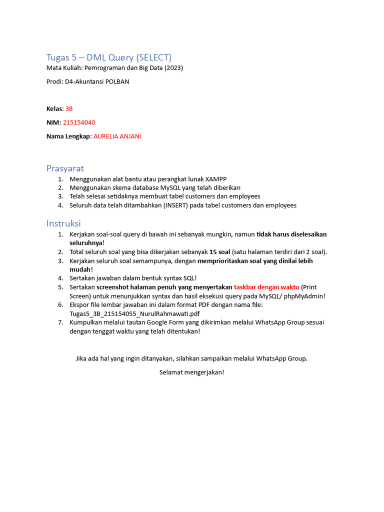 Tugas5 - 3B - 215154040 - Aurelia Anjani (Update v1.0) | PDF