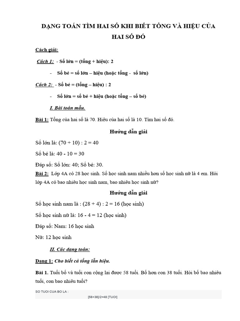 Tim Hai So Khi Biet Tong Va Hieu Cua Hai So Do11 | PDF