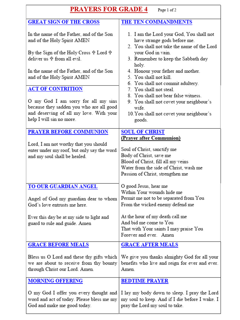 Grade 4 Catholic Prayers Guide | PDF | Eucharist | Jesus