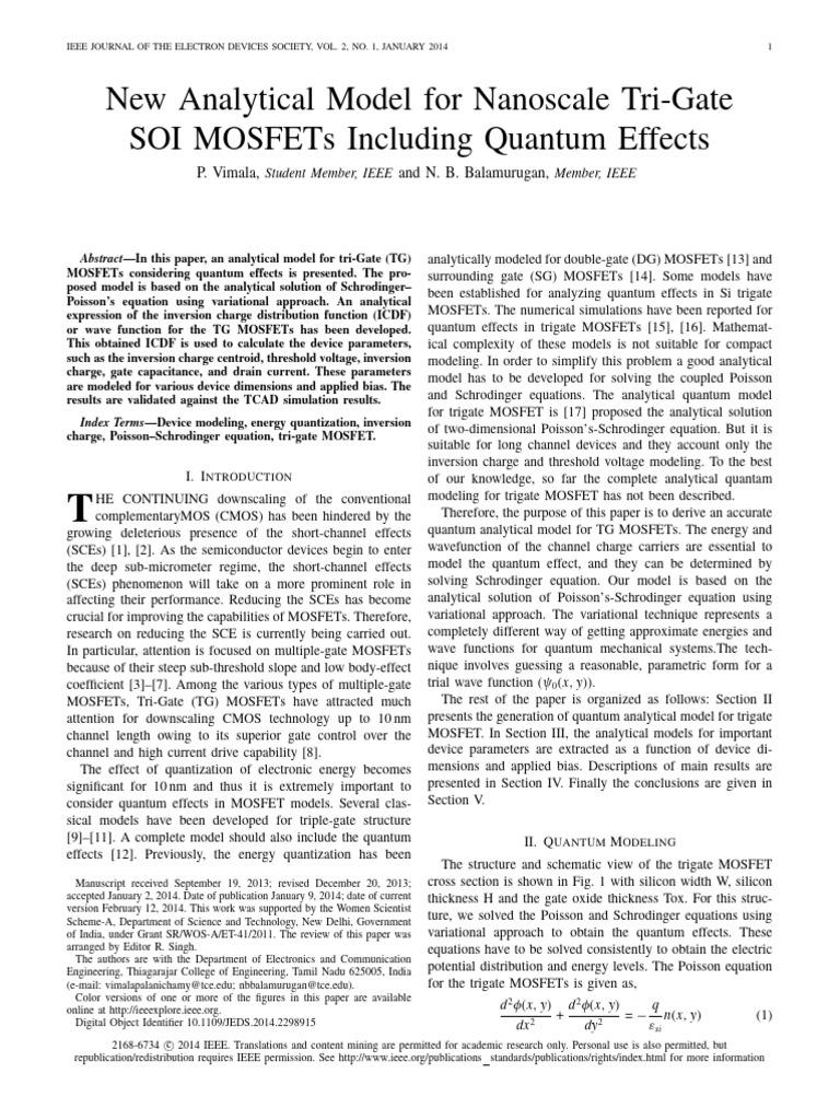 New Analytical Model For Nanoscale Tri-Gate SOI MOSFETs Including ...