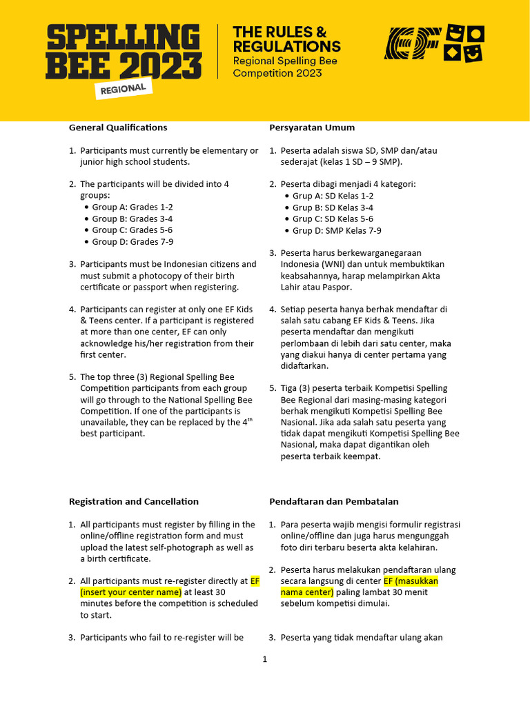 Regional Spelling Bee 2023 - Rules and Regulations | PDF