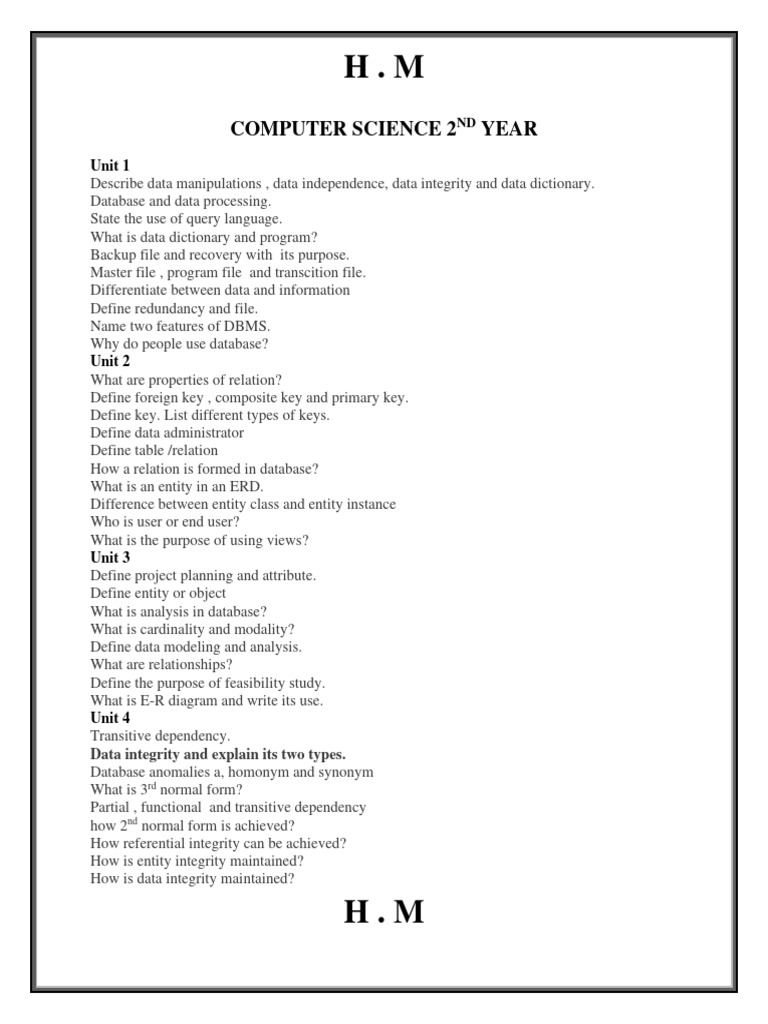 Computer Science Study Guide | PDF | Relational Database | Control Flow