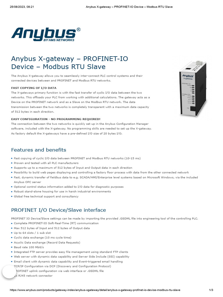 Anybus X-gateway – PROFINET-IO Device – Modbus RTU Slave | PDF | Computing | Computer Engineering