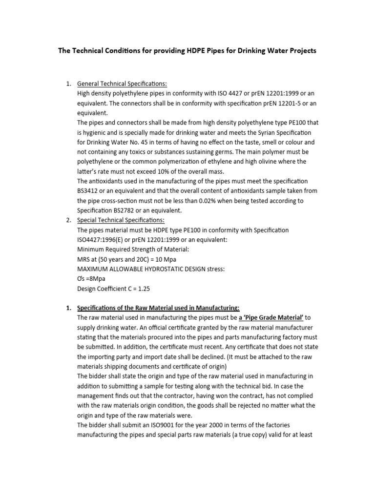 HDPE - Technical Specifications | PDF | Pipe (Fluid Conveyance) | Polyethylene