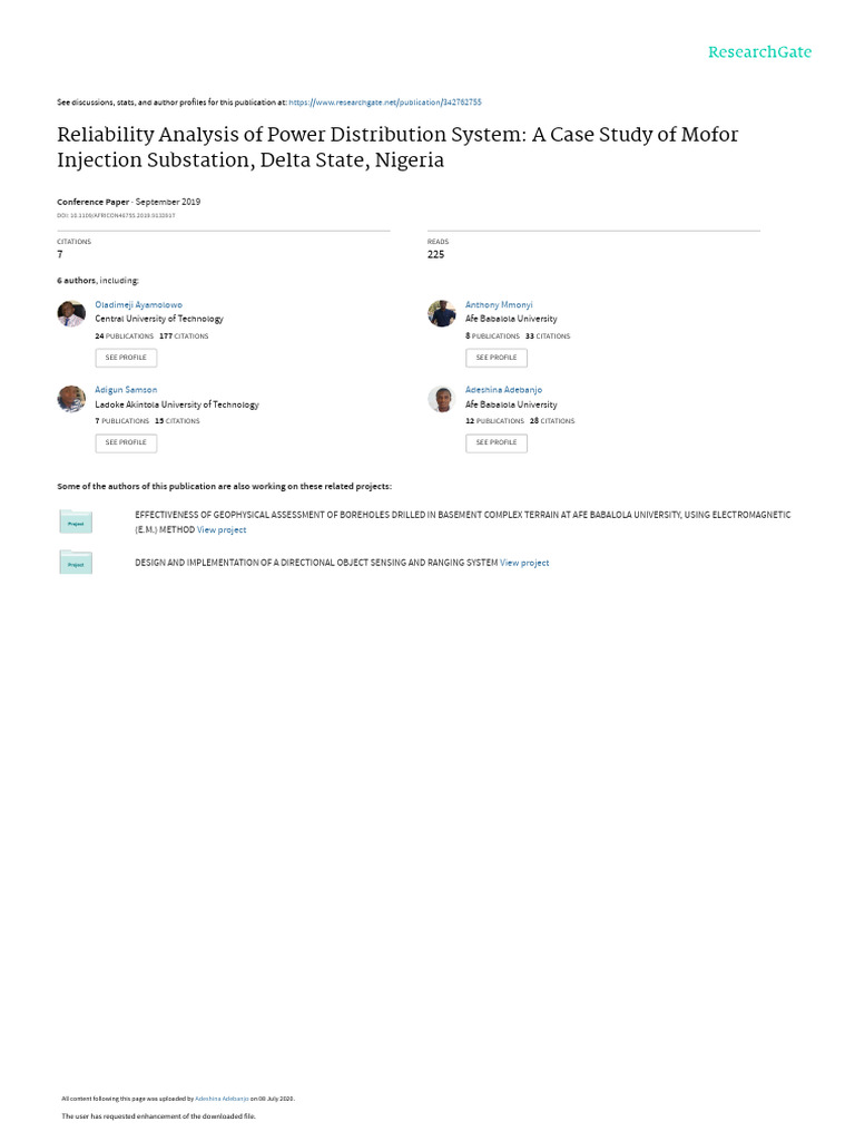 Reliability Analysis of Power Distribution System A Case Study of Mofor Injection Substation ...