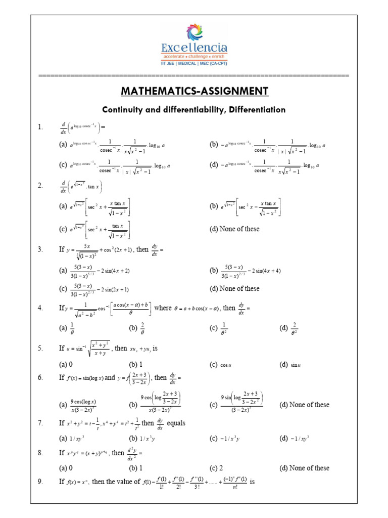 02-MATHS - Continuity and Differentiability, Differentiation | PDF | Geometry | Mathematical ...