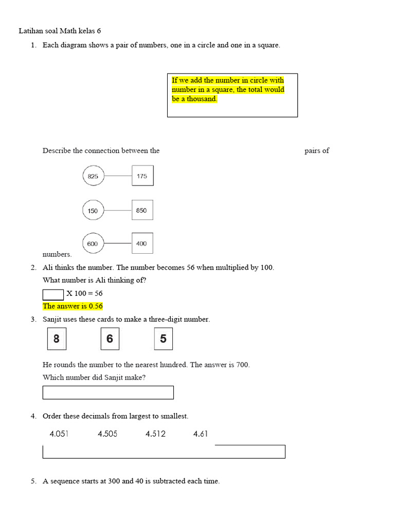 Latihan Soal Math Kelas 6 | PDF