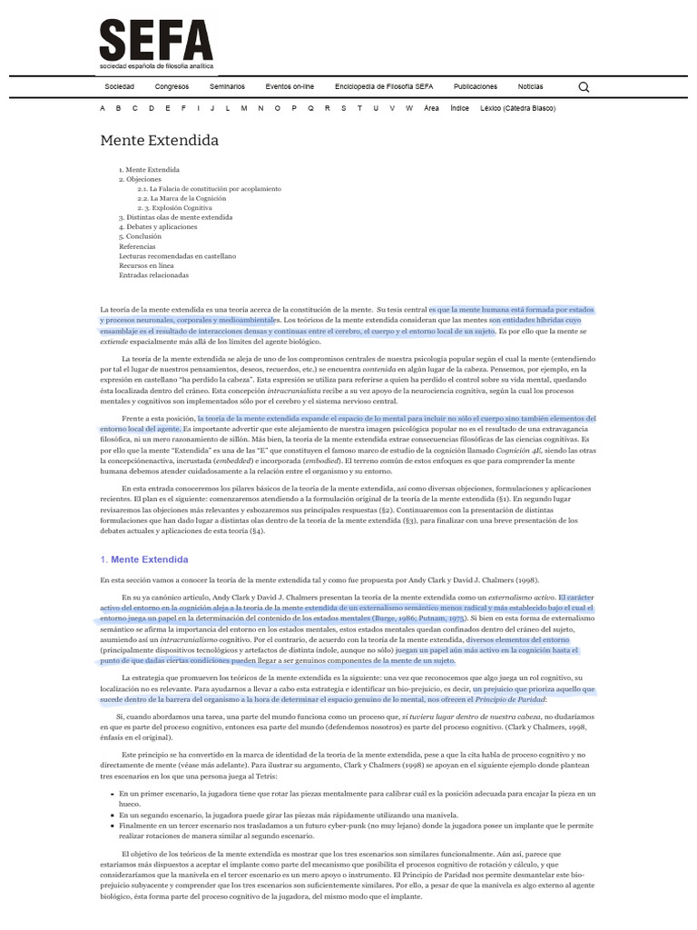 Mente Extendida | PDF | Filosofía de la mente | Mente