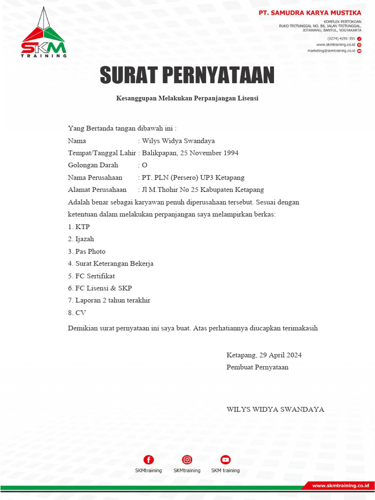 Surat Pernyataan Perpanjangan Ahli k3 | PDF Surat Pernyataan Perpanjangan Ahli k3 | PDF