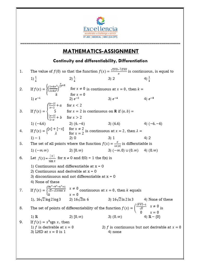 26 Continuity And Differentiability Differentiation Pdf Algebra Mathematical Analysis