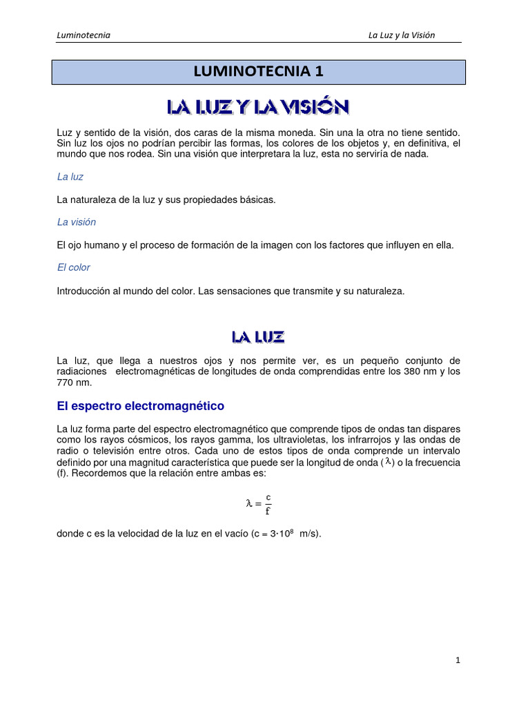 Luminotecnia: Luz y Visión Explicadas | PDF | Color | Percepción visual