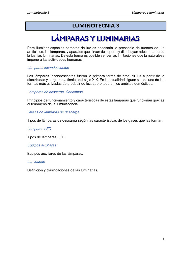 Luminotecnia 3 - Lamparas y Luminarias | PDF | Lámpara fluorescente | Diodo emisor de luz