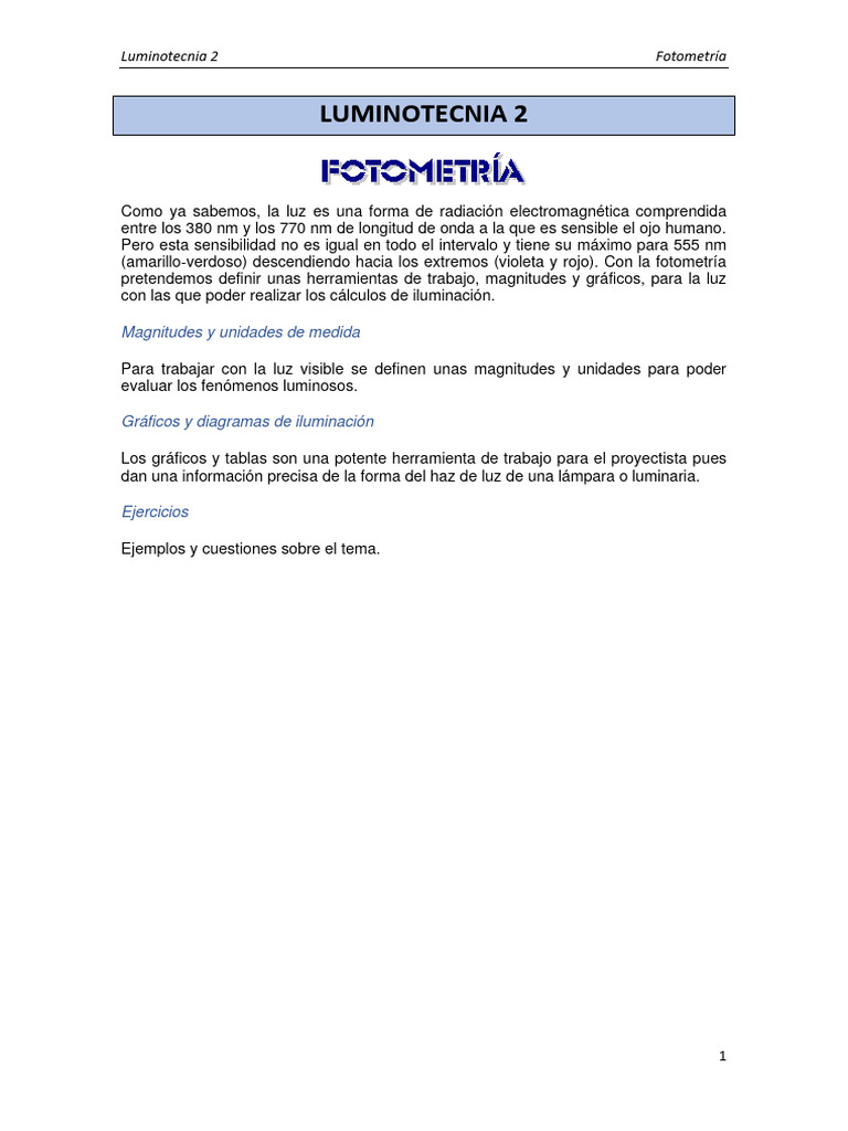 Conceptos Clave de Fotometría en Luminotecnia | PDF | Radiación | Cantidad