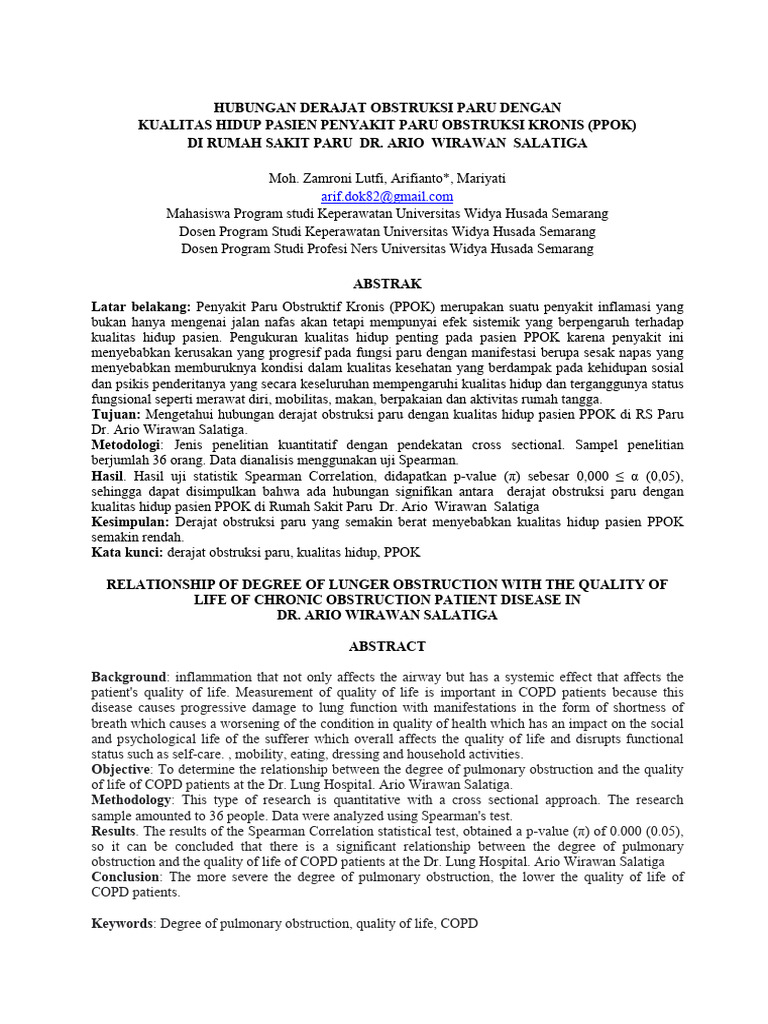Hubungan Derajat Obstruksi Paru Dengan Kualitas Hidup Pasien Penyakit ...