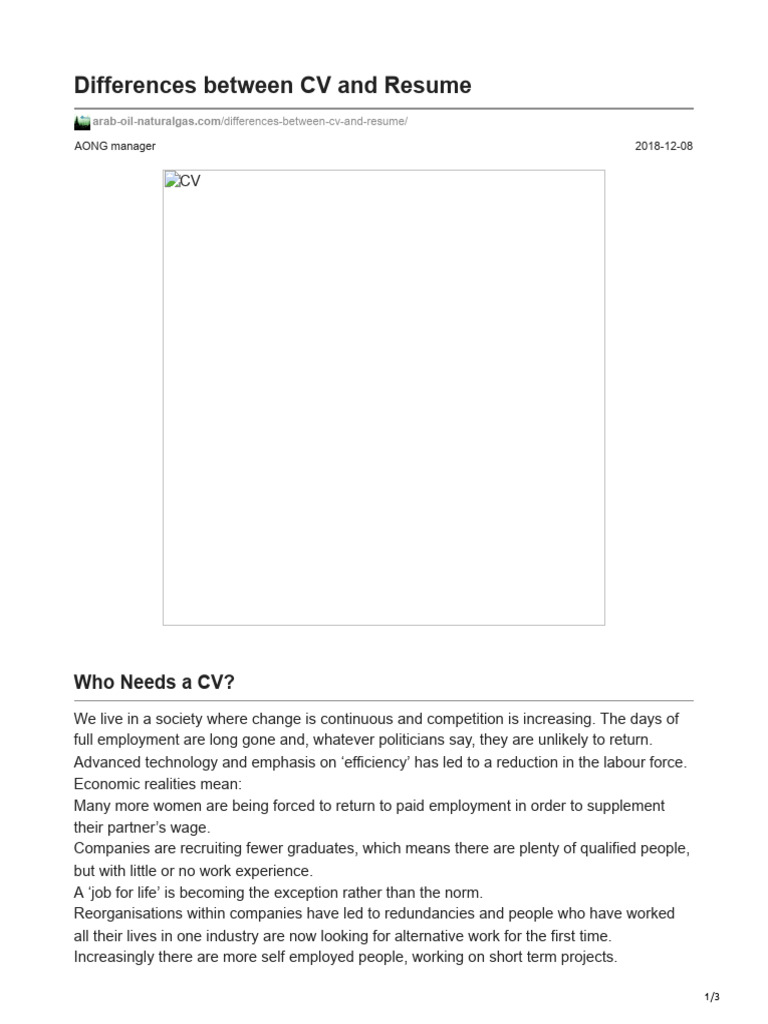 Differences Between CV and Resume | PDF | Résumé