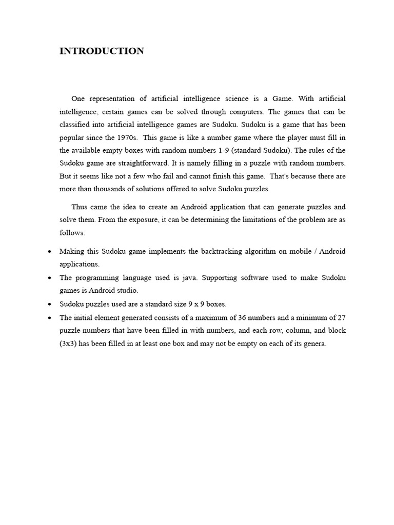 sudoku game project report | PDF | Computing | Algorithms