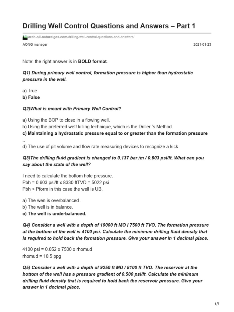 Drilling Well Control Q&A Part 1 | PDF | Chemical Engineering ...