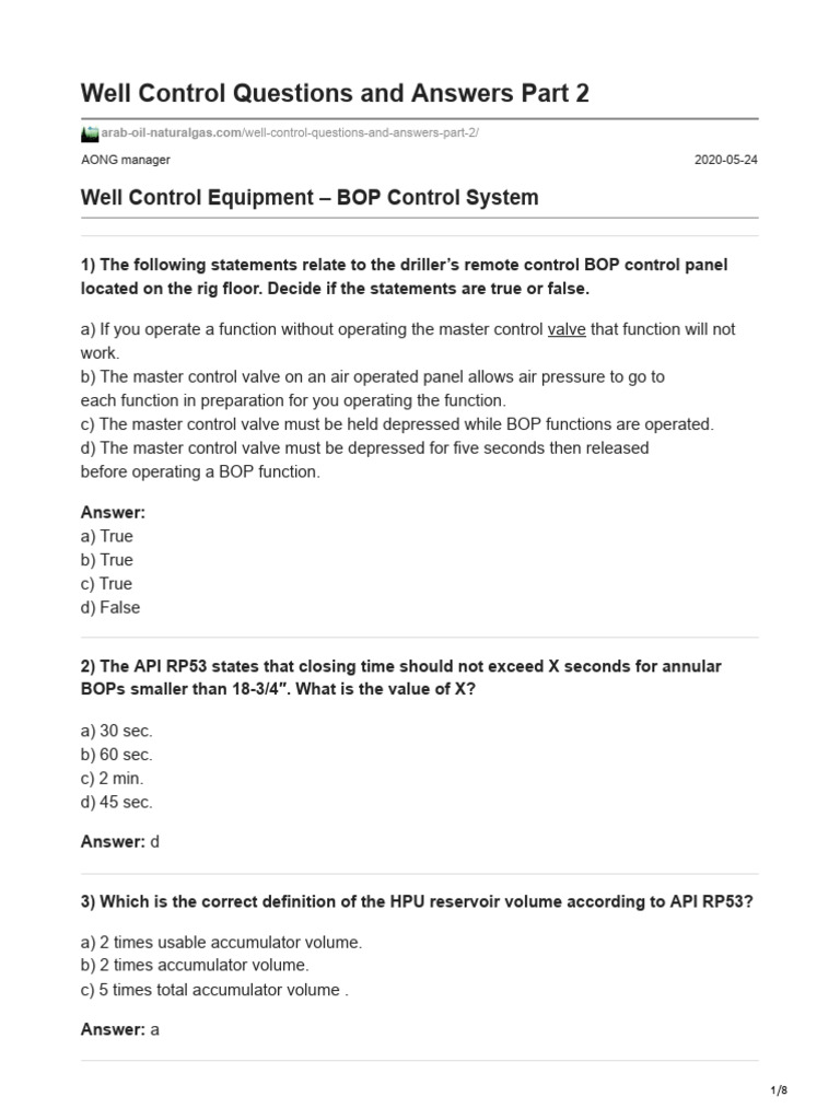 Well Control Questions and Answers Part 2 | PDF | Hydraulics | Gases