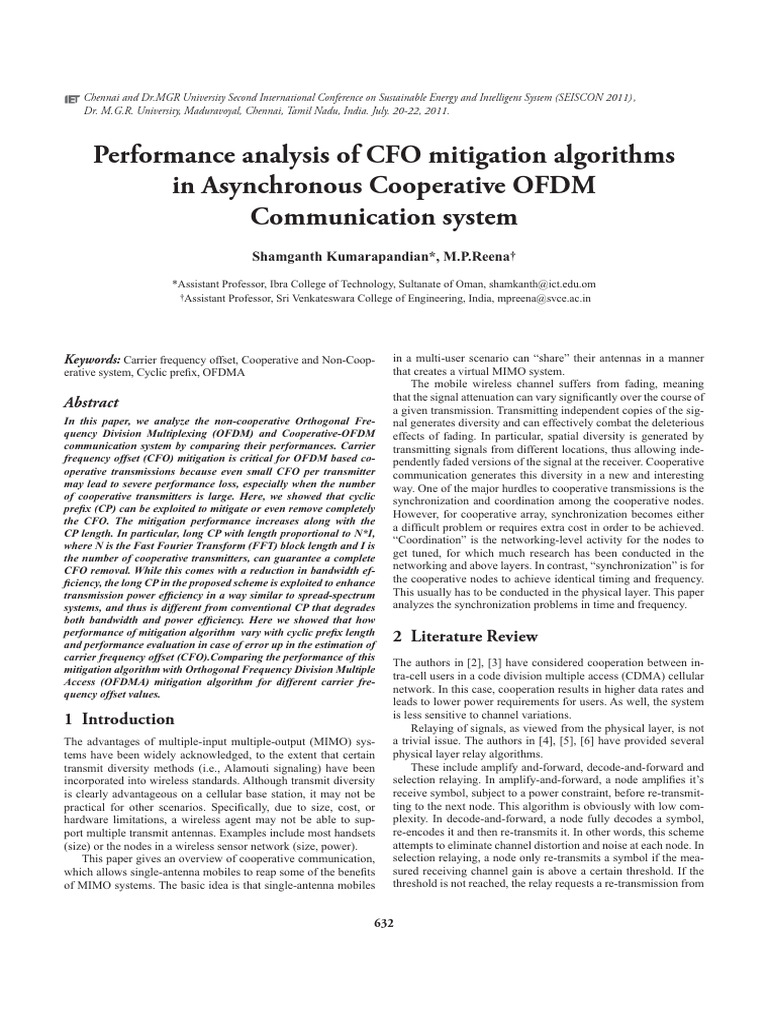 2011-Performance Analysis of CFO Mitigation Algorithms in Asynchronous Cooperative OFDM ...