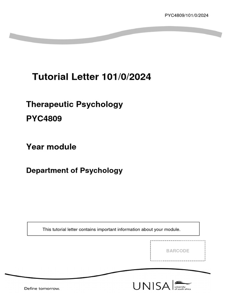 Tutorial Letter 101 | PDF | Psychotherapy | Turnitin