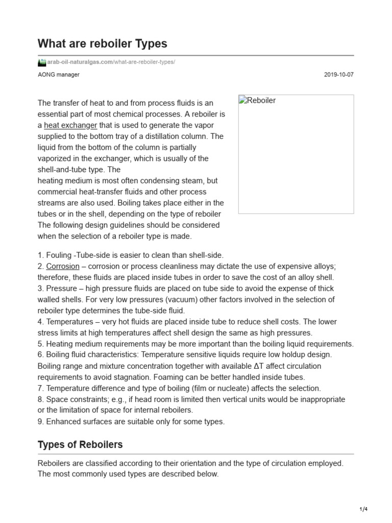 What Are Reboiler Types | PDF | Distillation | Chemical Engineering