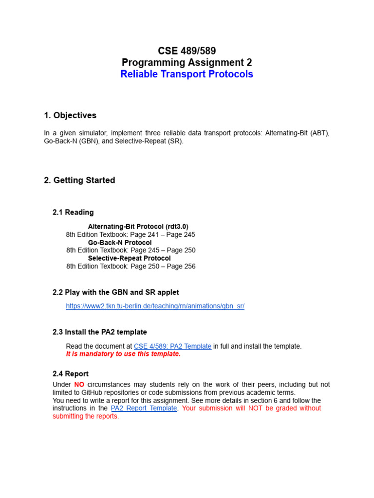 CSE 4-589 - PA2 Handout | PDF | Transmission Control Protocol | Computing
