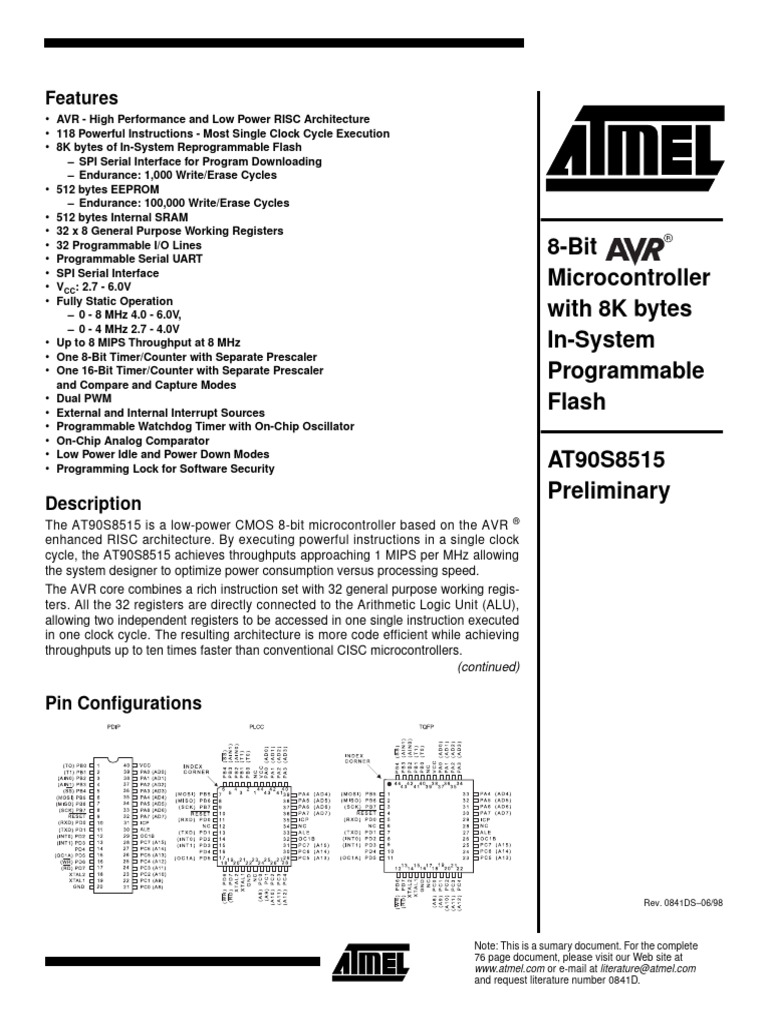 AT90S8515 Datasheet | Download Free PDF | Computer Engineering ...