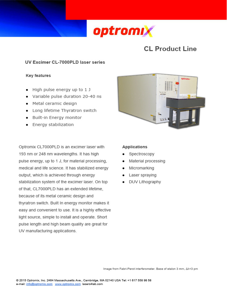 CL7000 PLD Series Excimer Laser | PDF | Laser | Ultraviolet