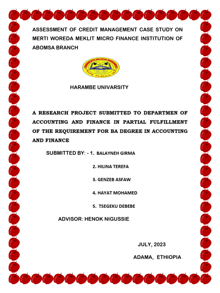 Assessment of Credit Management in Micro Finance Institution | PDF | Loans | Microfinance