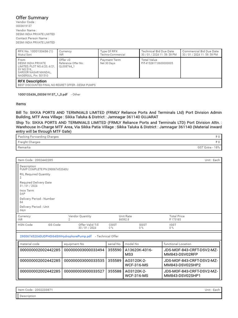 RFX VendorOffer A2ab1 | PDF | Trade