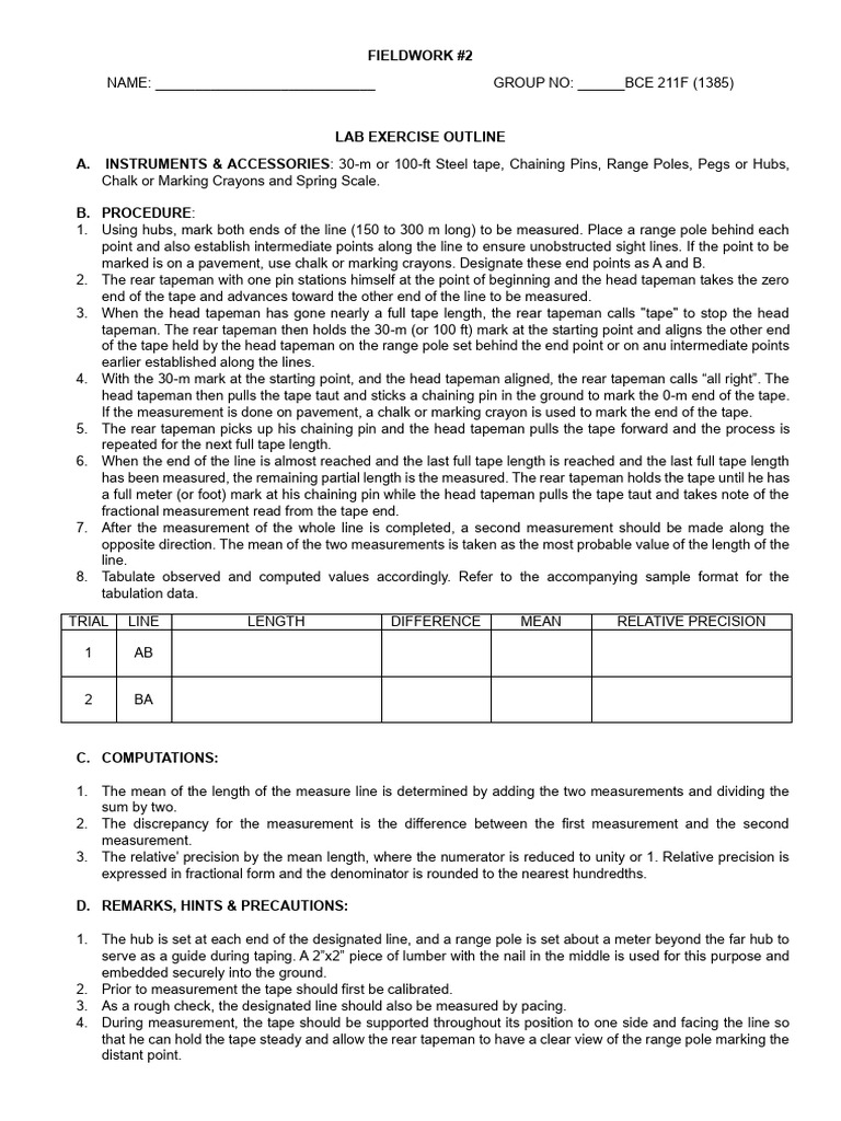 Field Work 2 | PDF | Mean | Metrology