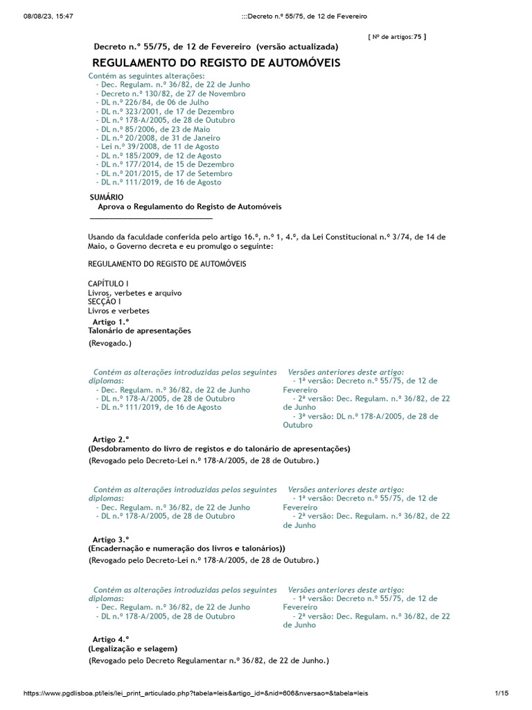 Regulamento do Registo de Automóveis | PDF | Justiça | Crime e Violência