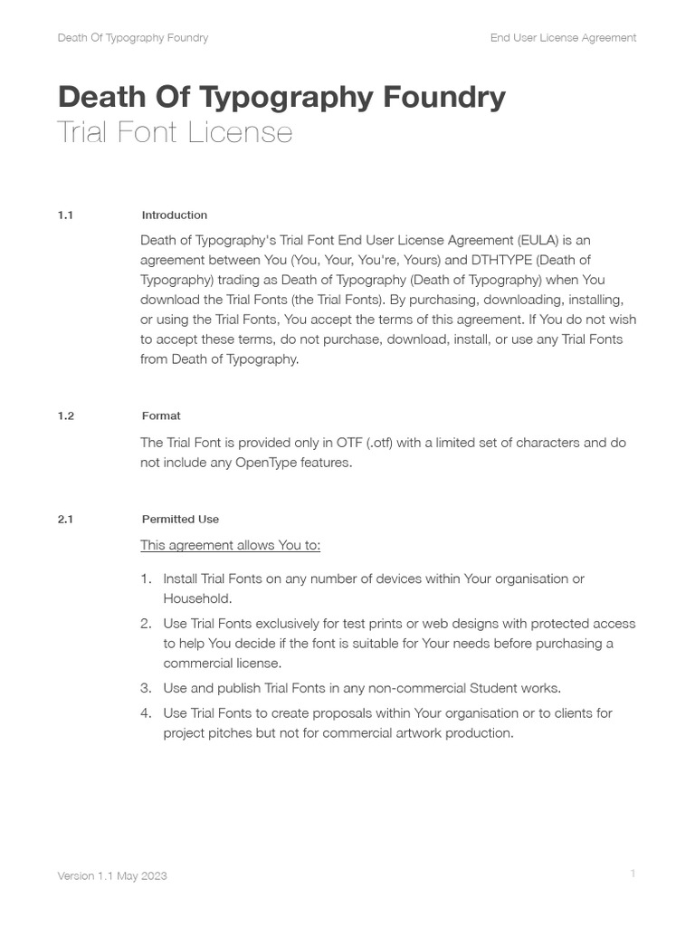 Death of Typography Trial Fonts EULA | Download Free PDF | Business Law ...