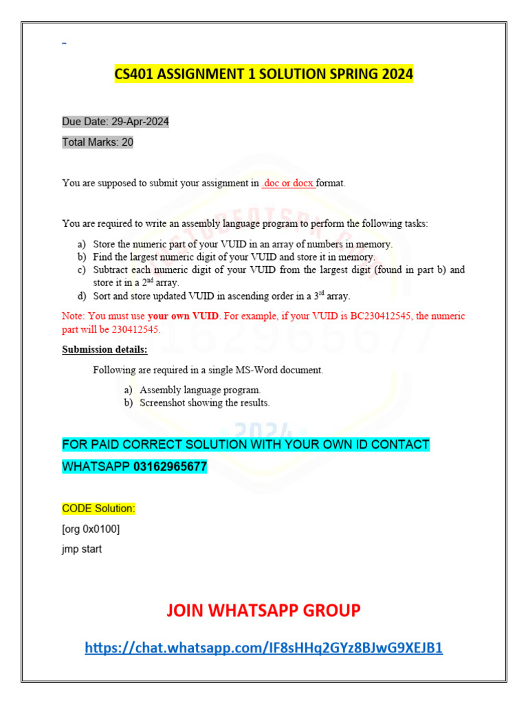 CS401 Assignment 1 Solution Spring 2024 | PDF | Software | Computer Architecture