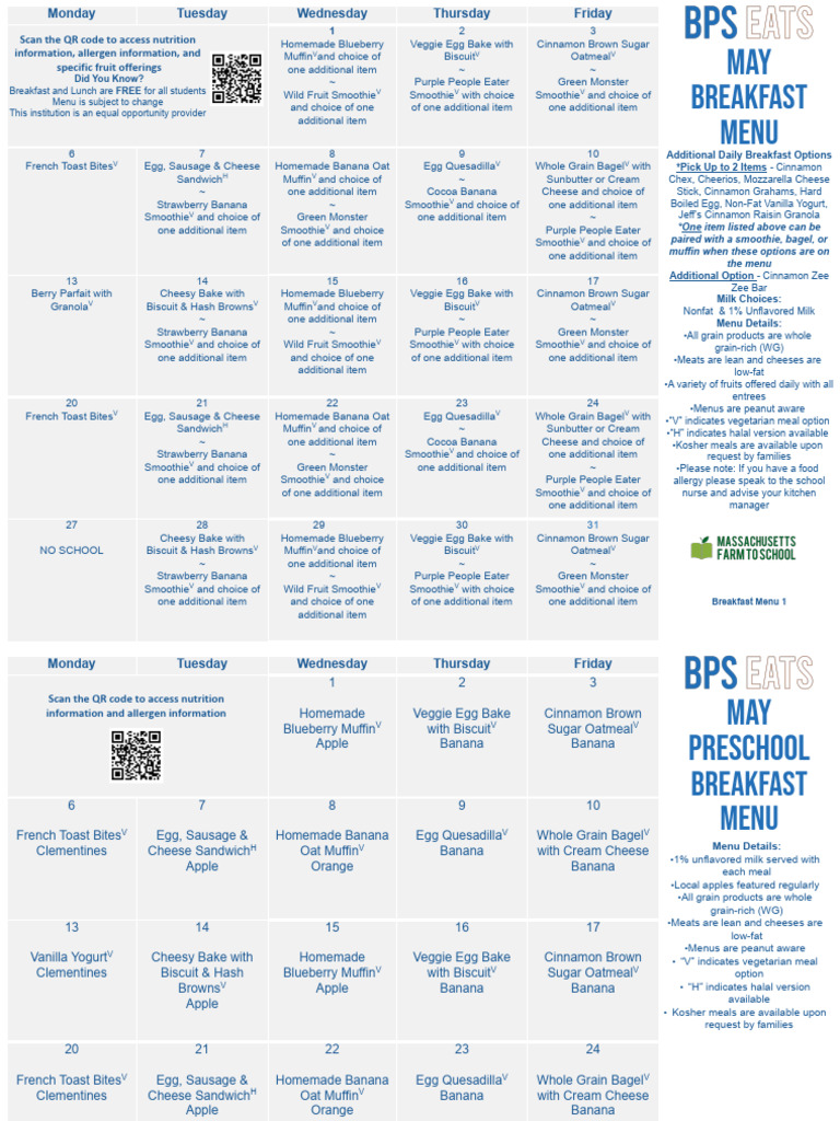 may breakfast menu 1 | PDF | Oatmeal | Muffin