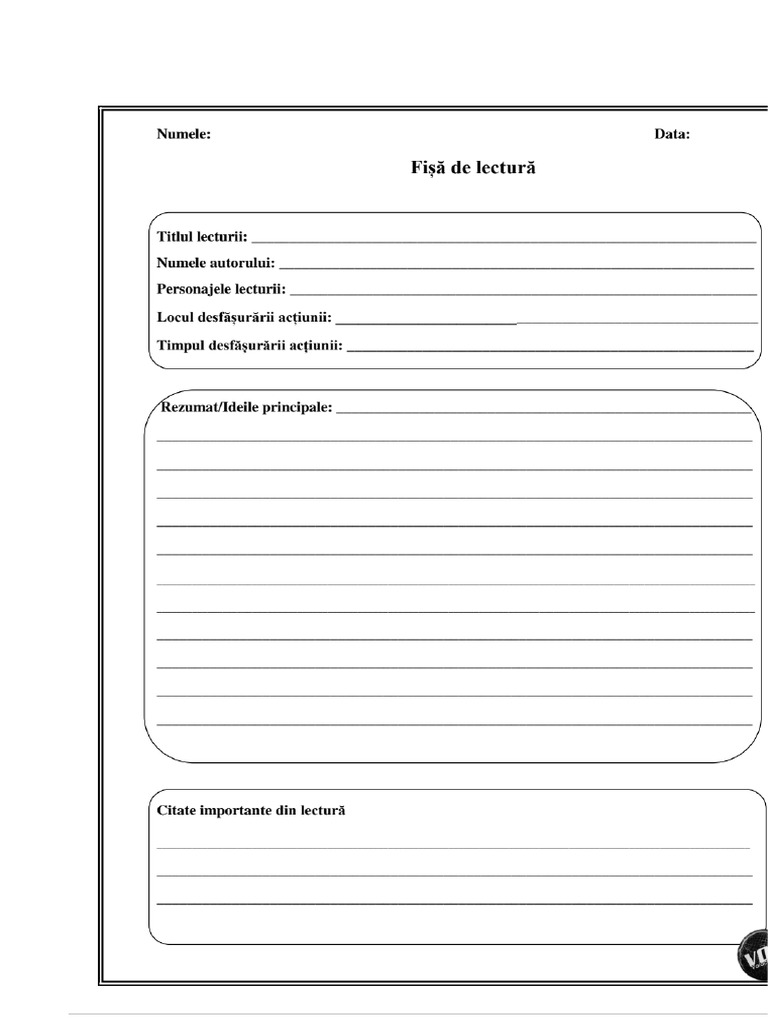 Fisa de Lectura Gimnaziu - 210616 - 131327 | PDF