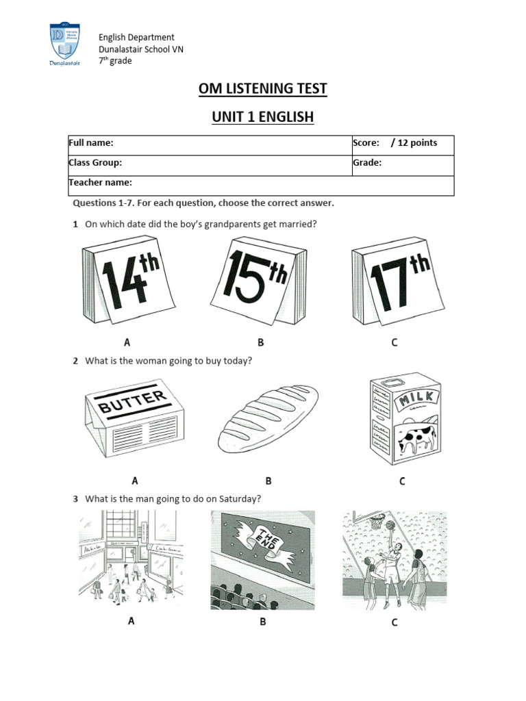 7th Grade English Listening Test | PDF
