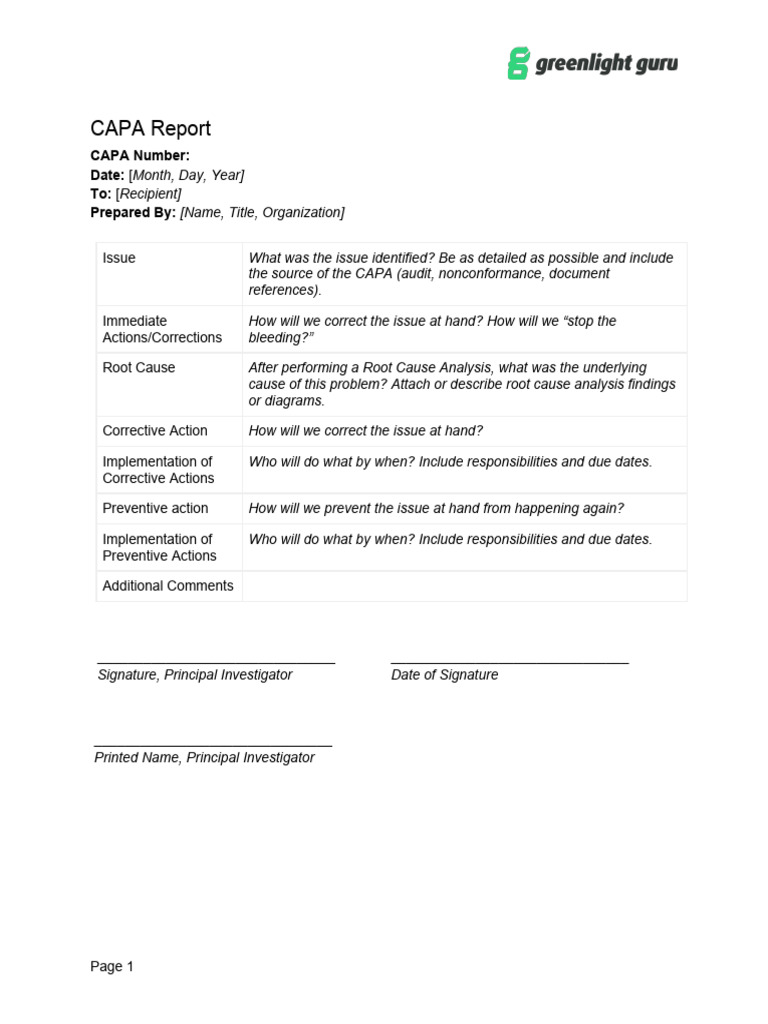 CAPA Report - Greenlight Guru | PDF