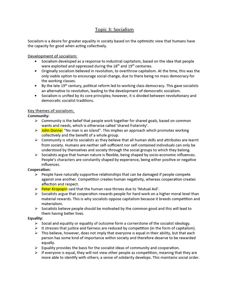 Socialism Notes | PDF | Socialism | Social Democracy