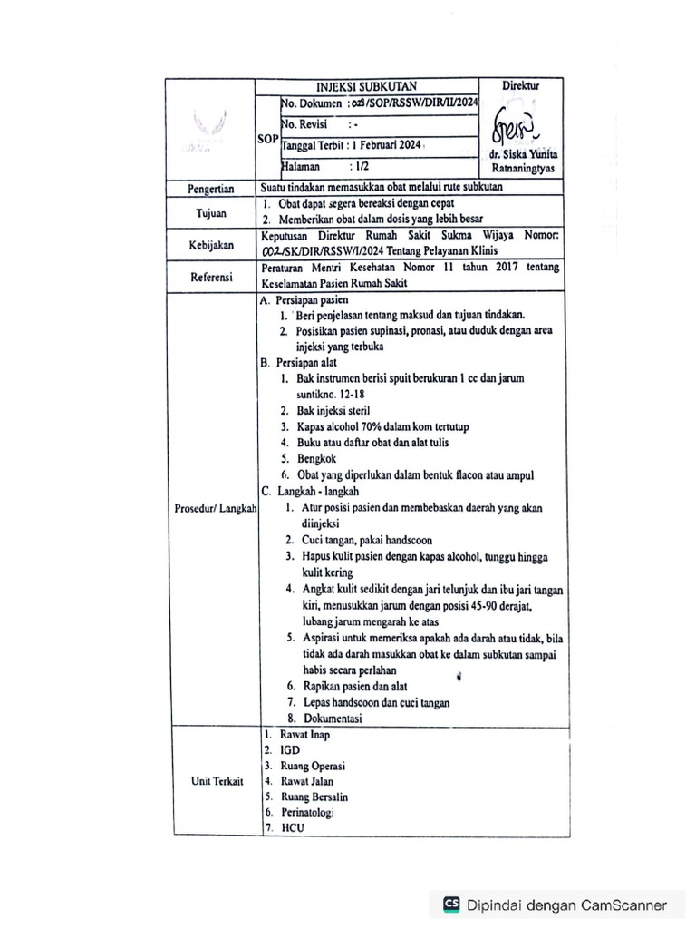 SOP Injeksi Subkutan | PDF