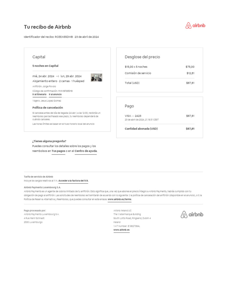Receipt Rceea55dmb | PDF | Airbnb