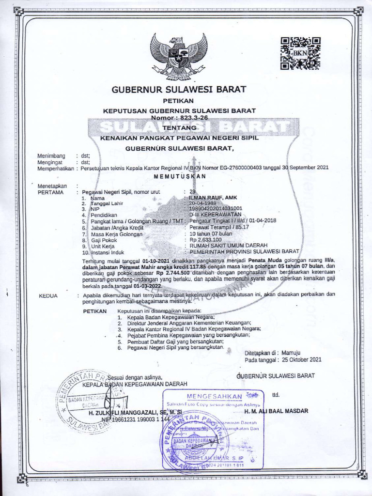 SK Kenaikan Pangkat Ilman Rauf | PDF