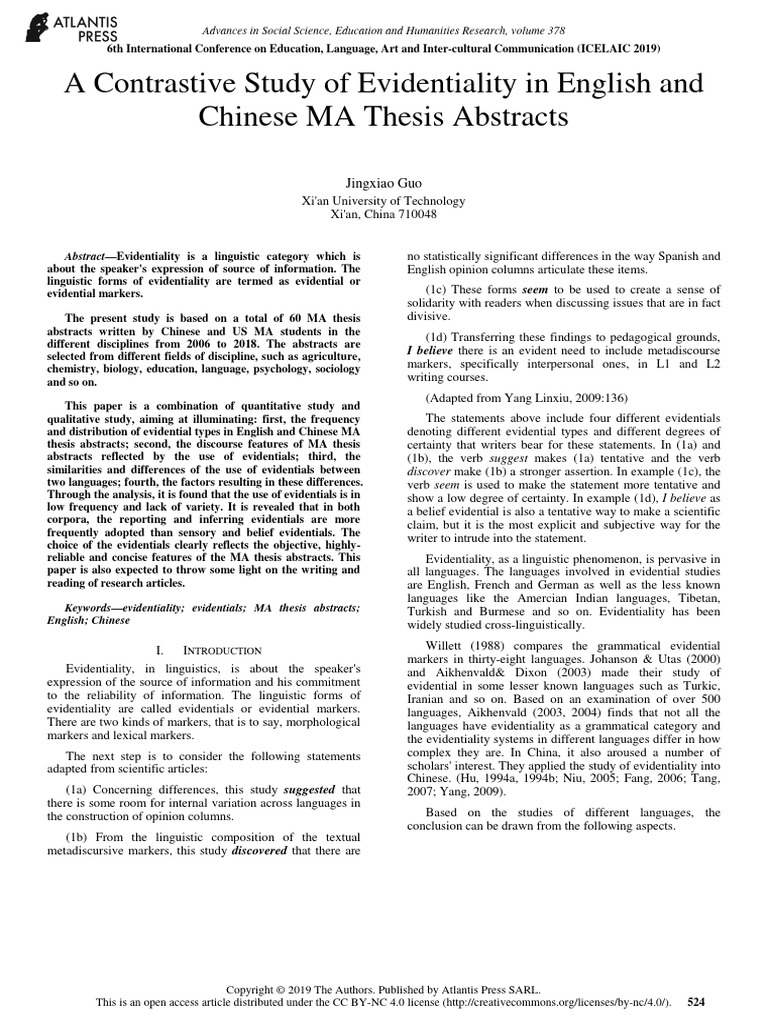 A Contrastive Study of Evidentiality in English and Chinese MA Thesis ...