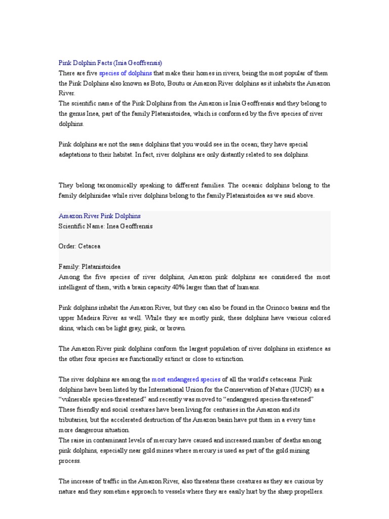 Pink Dolphin Facts | PDF | Dolphin | Marine Mammals