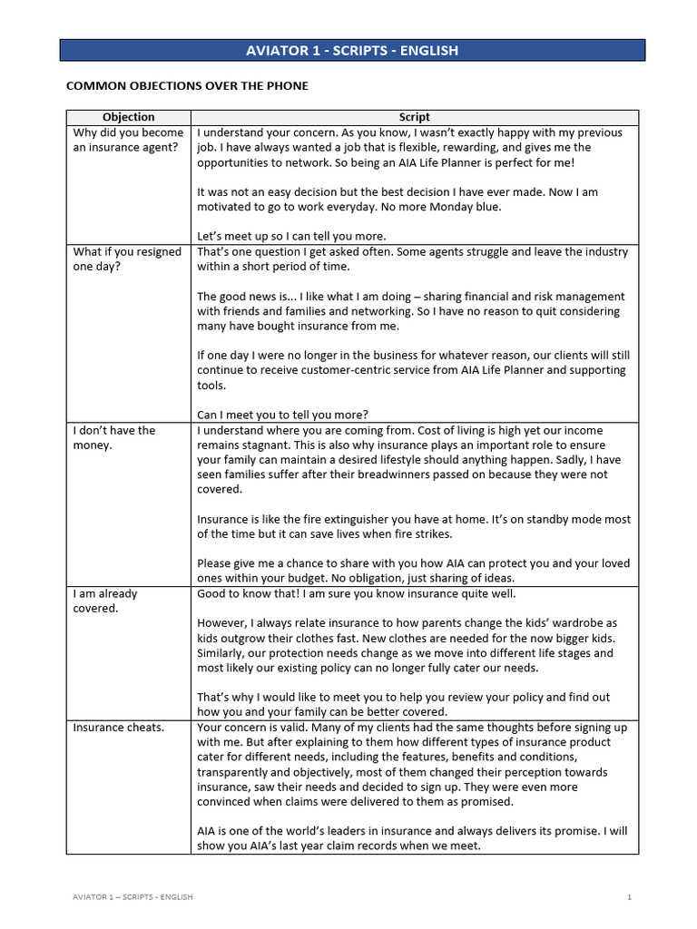 Handling Objection Ideas | PDF | Cost Of Living | Insurance