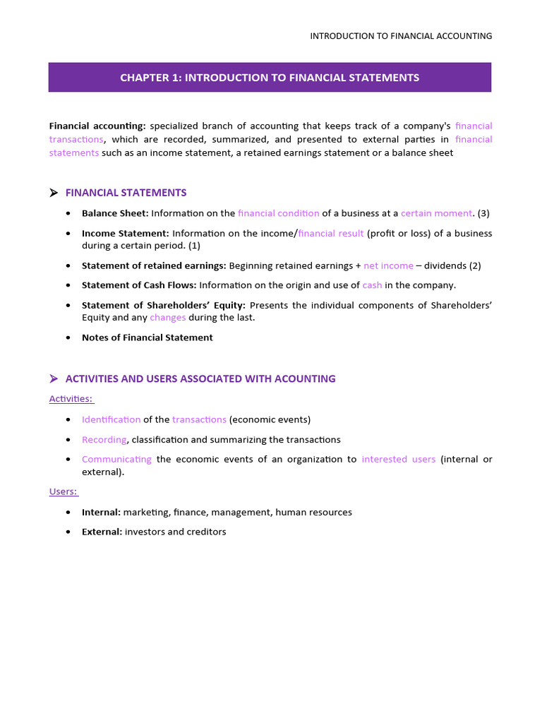 C1- Introduction to financial statements | PDF | Financial Accounting ...