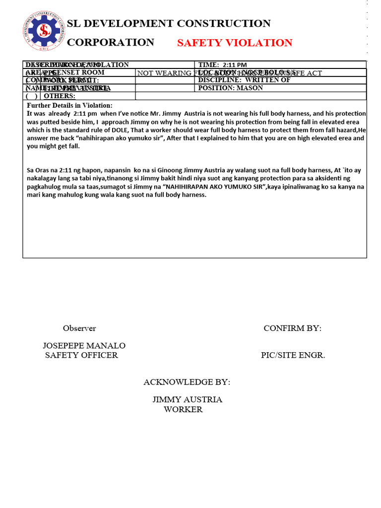 Safety Violation Form2 | PDF