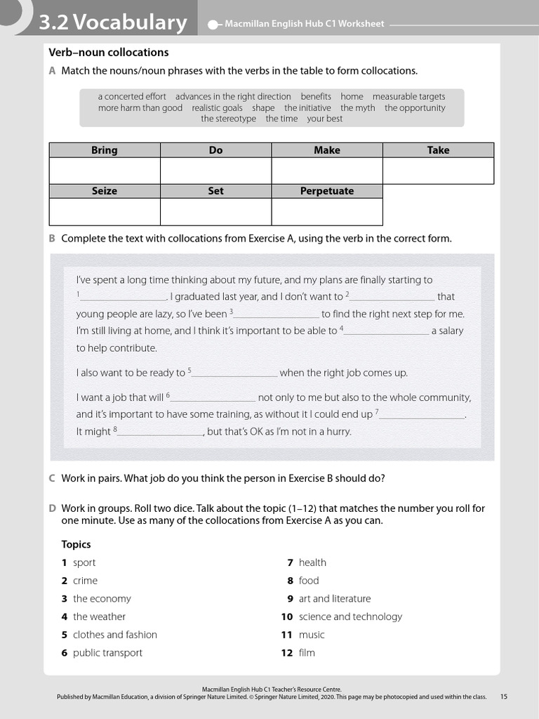 Unit 3.2. Vocabulary. Verb-Noun Collocations | PDF | Semantic Units | Linguistic Morphology