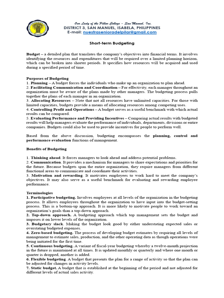 Master Budgeting Pdf Budget Inventory